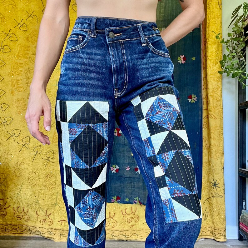 Half-quarter Square Quilted Cross-over Jeans, 28 Waist, 100% Cotton ...