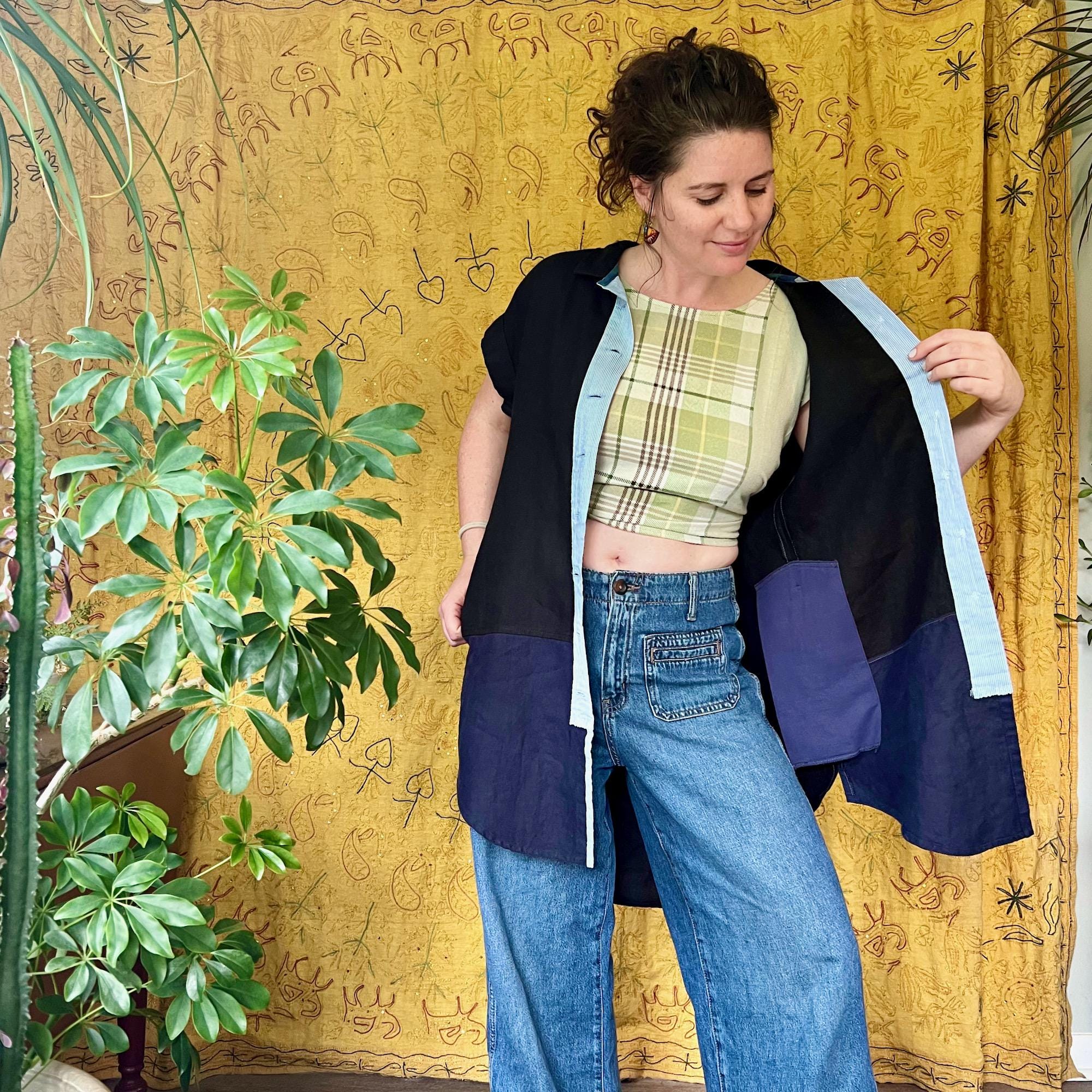 Moody Blues Overlay Smock, M/L OOAK Patchwork Colorblock Buttonup ...