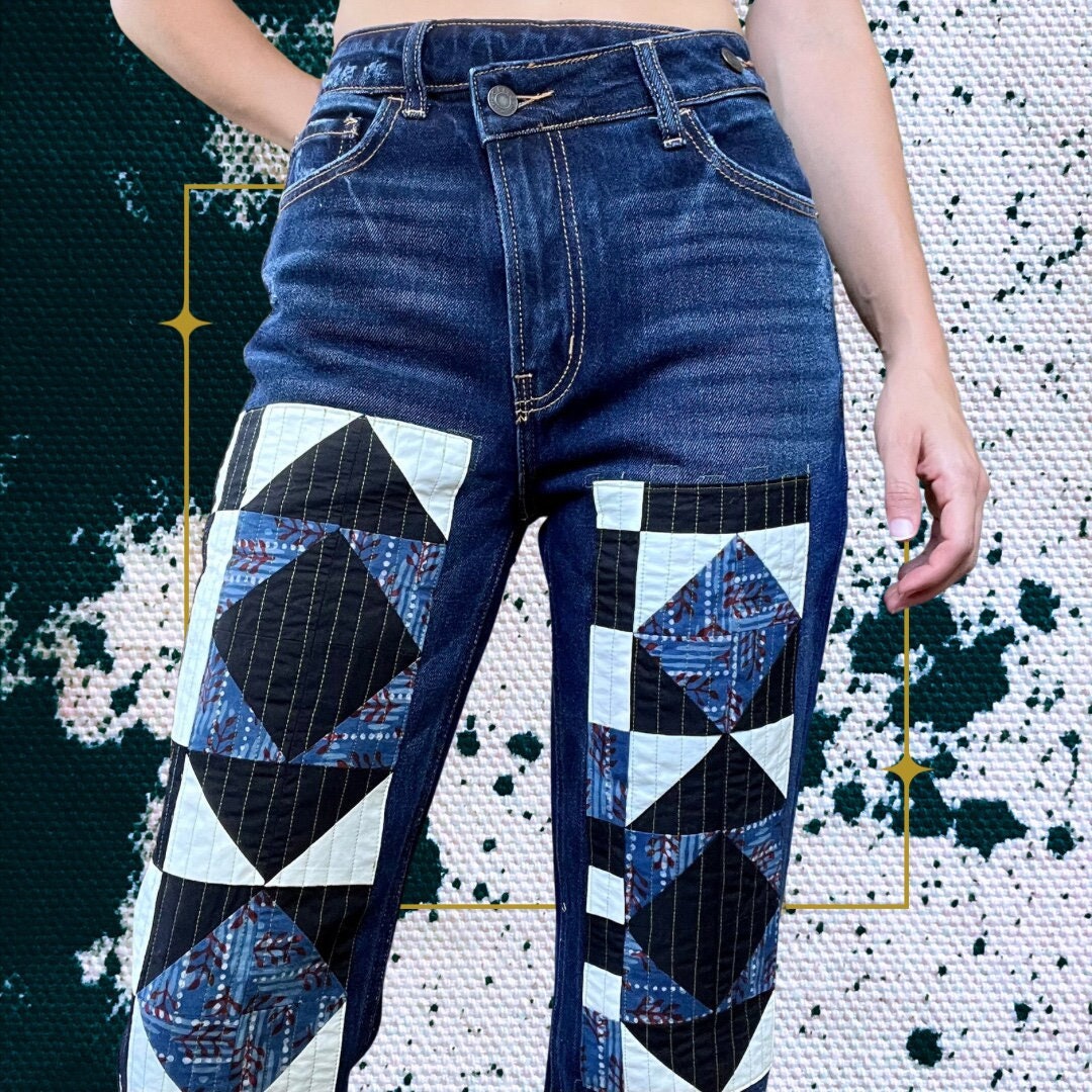 Half-quarter Square Quilted Cross-over Jeans, 28 Waist, 100% Cotton ...