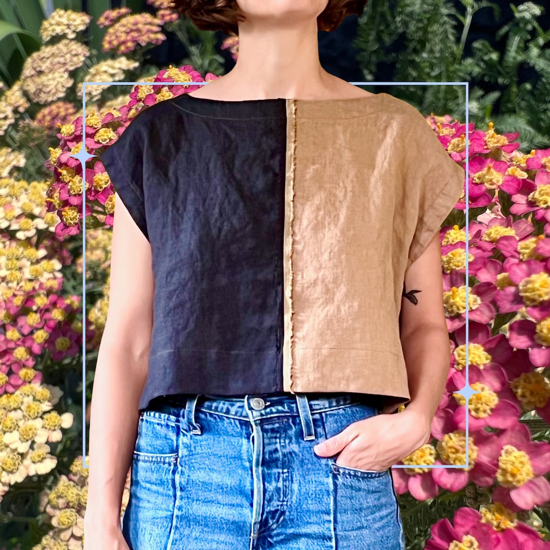 Washed Linen 2tone Box Top, XS-XL, Custom Made to Order, Color Block ...