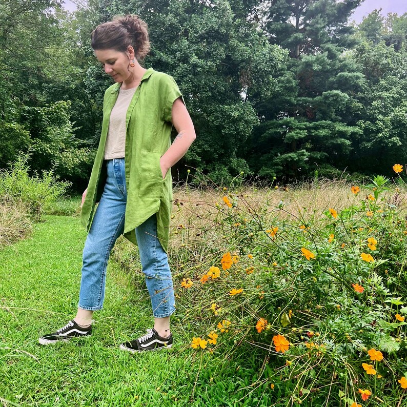 Linen Overlay Smock, Sm-xl Made to Order, Button-up Long Layering Shirt ...