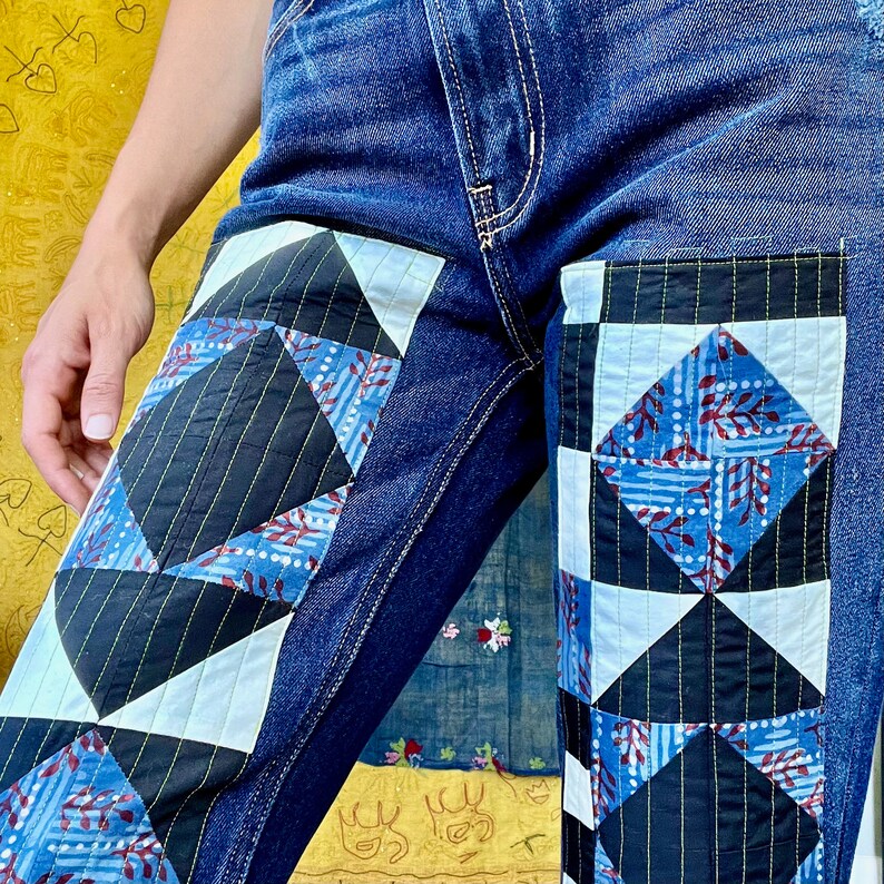 Half-quarter Square Quilted Cross-over Jeans, 28 Waist, 100% Cotton ...