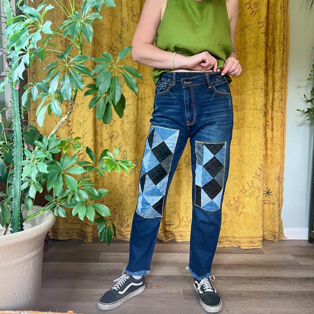 Half-quarter Square Patched Cross-over Jeans, 30" Waist 100% Cotton ...