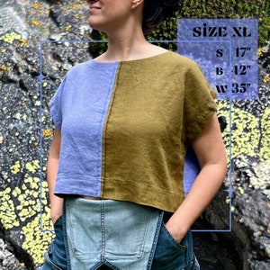 Washed Linen 2tone Box Top, XS-XL, Custom Made to Order, Color Block ...