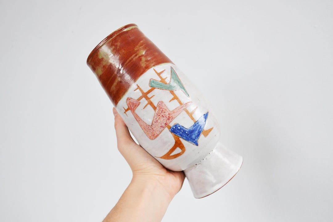 Vintage 1950s JEAN RIVIER Rare Mid-century Studio Pottery Footed Vase ...