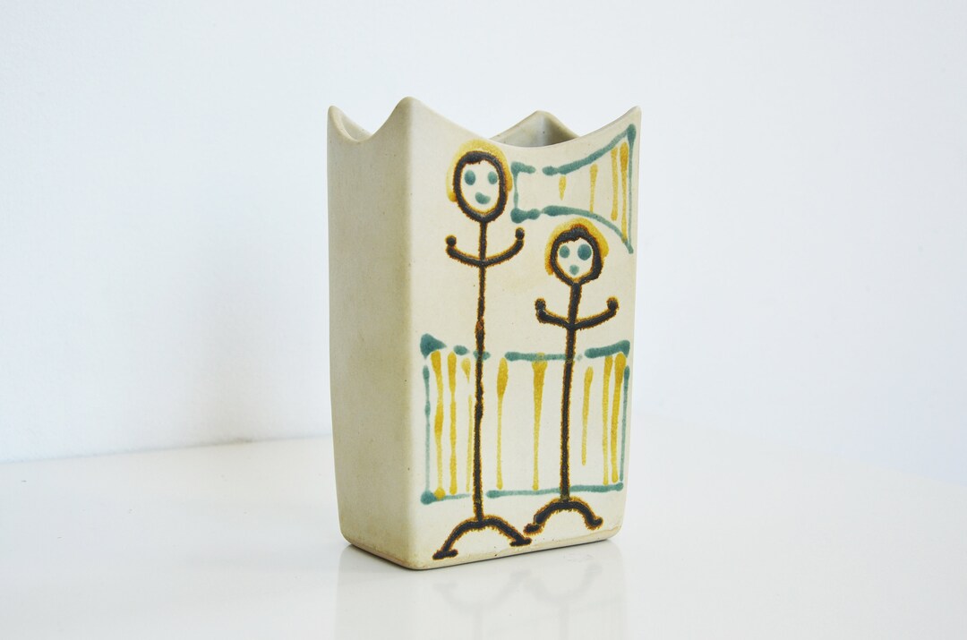 Vintage 1950s LUKE LINDOE Rare Modernist Figurative Studio Pottery Vase ...