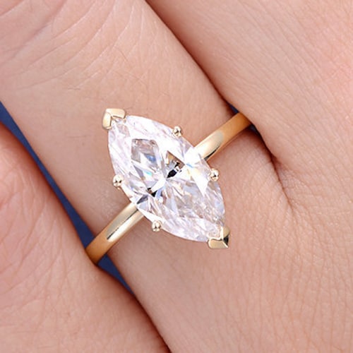 1.50 Ct Marquise Cut Moissanite Bezel Set Engagement Ring in | Etsy