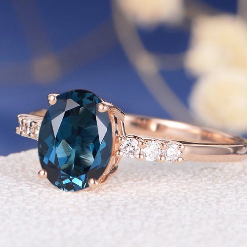 Unique London Blue Topaz Engagement Ring Set Rose Gold - Etsy