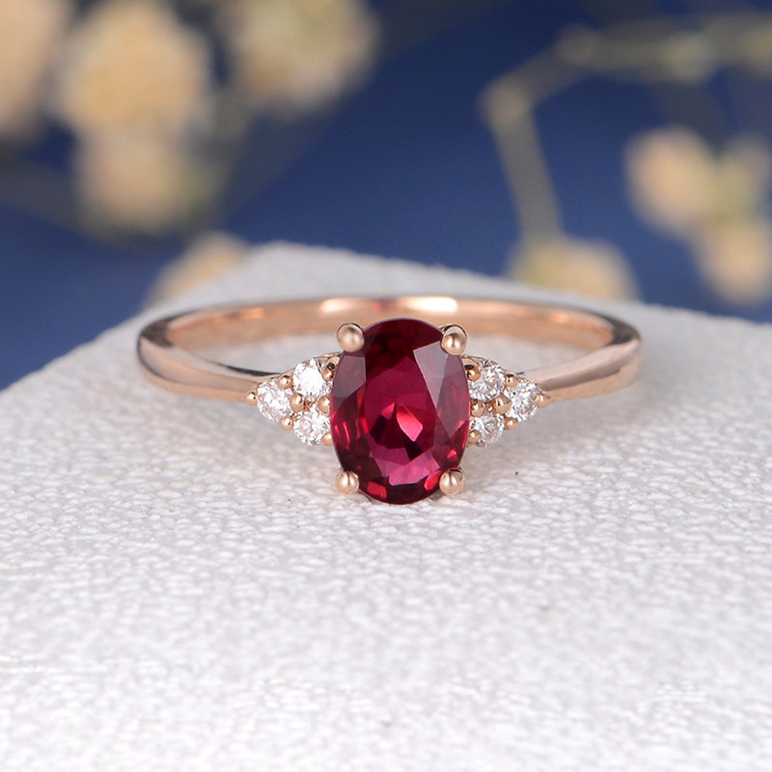 Ruby Rose Gold Ring Diamond Natural Ruby Engagement Ring - Etsy