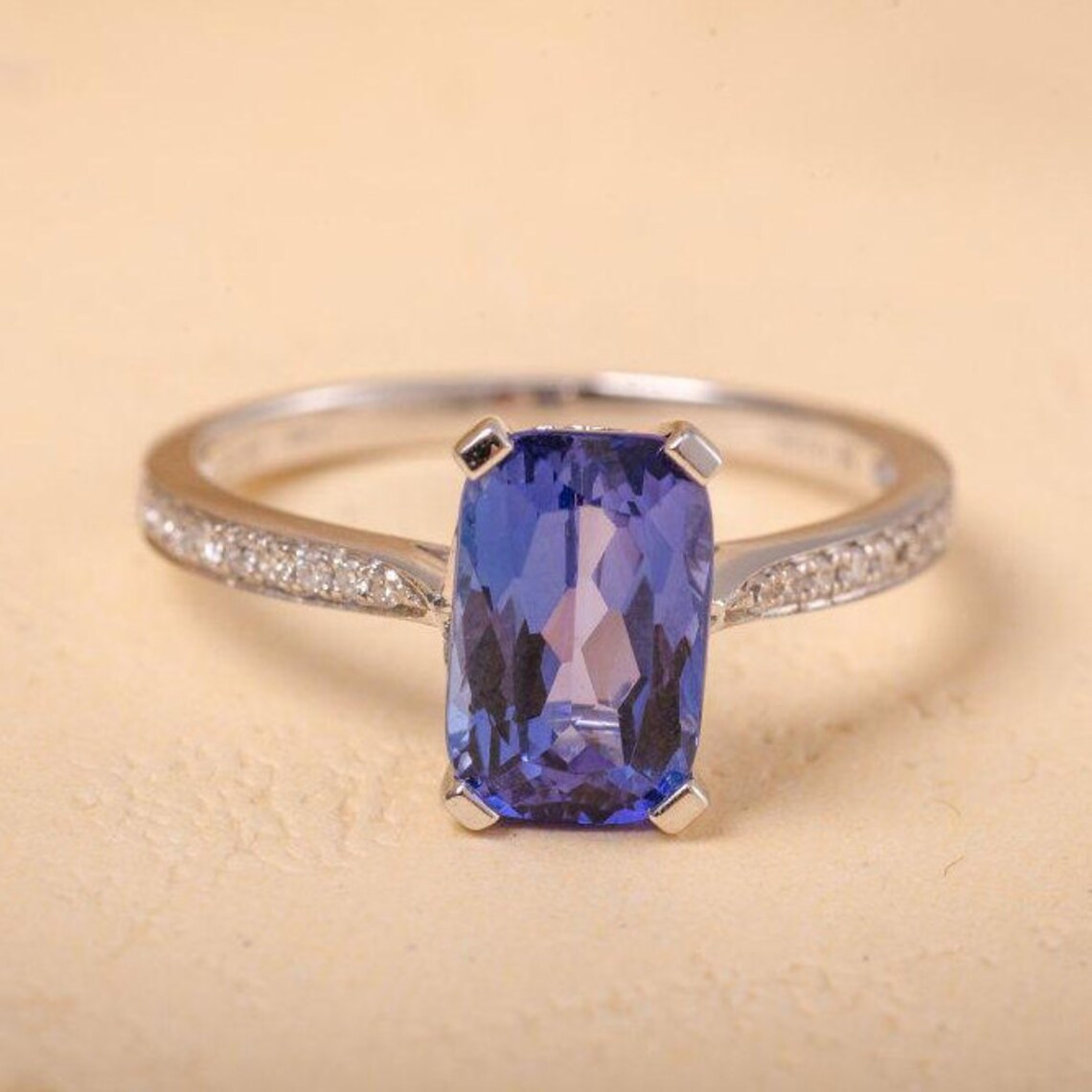 Cushion Cut Tanzanite Engagement Ring White Gold Tanzanite | Etsy