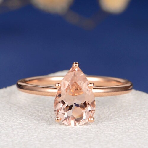 Emerald Cut Morganite Ring Rose Gold Engagement Ring Women Etsy