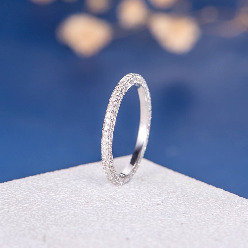 Diamond Wedding Band Women Eternity Band Unique Three Sided - Etsy