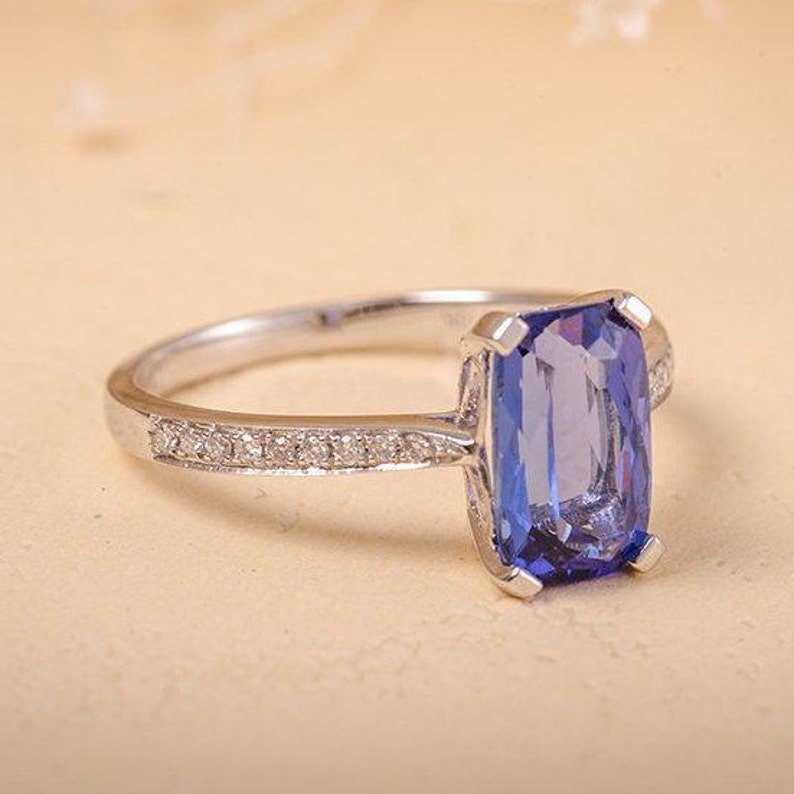 Cushion Cut Tanzanite Engagement Ring White Gold Tanzanite | Etsy