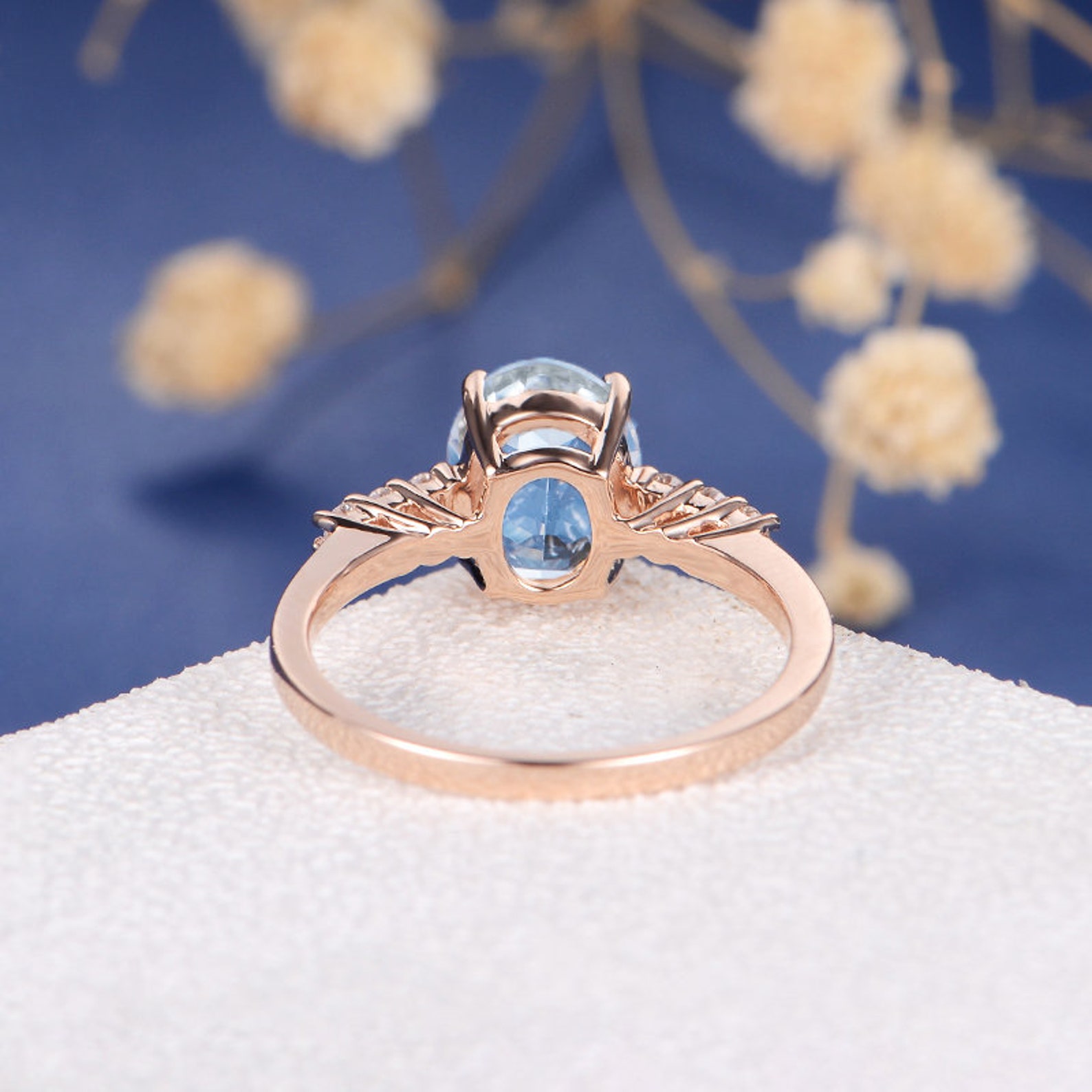 Aquamarine Engagement Ring Rose Gold Wedding Ring Gift for - Etsy