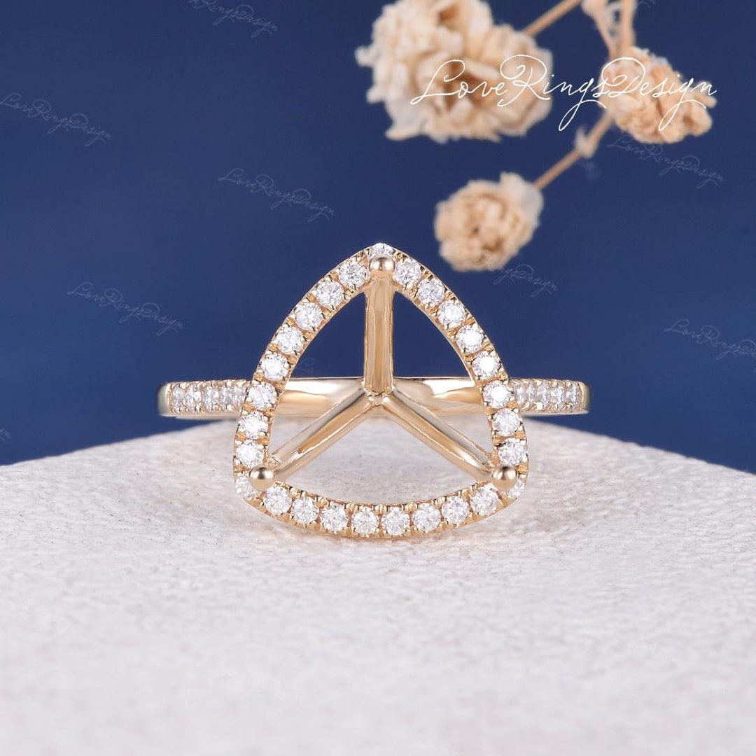 Vintage Trillion Cut Diamond Ring Setting Yellow Gold Halo Engagement ...