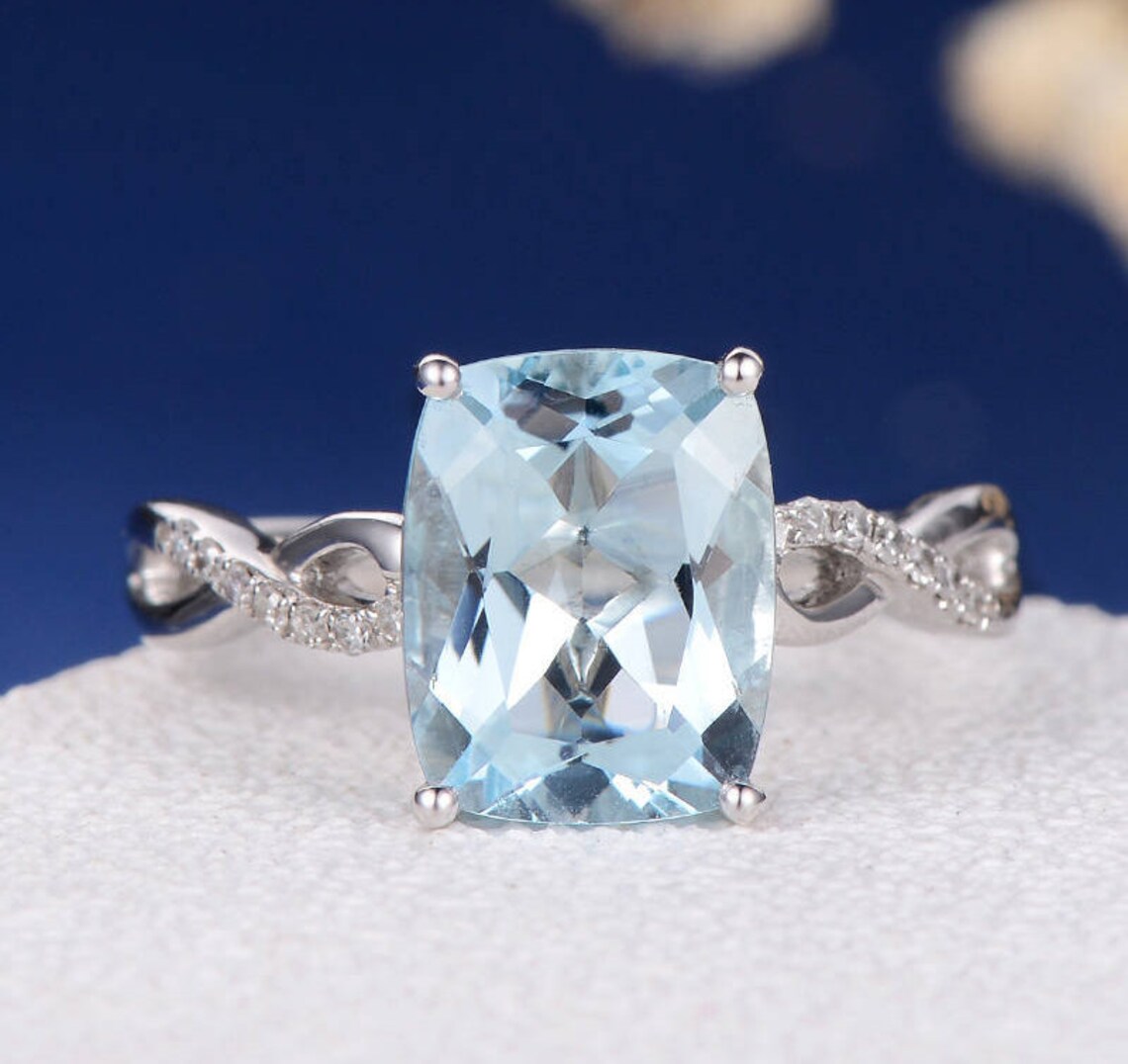 Aquamarine Engagement Ring White Gold Infinity Diamond Women - Etsy