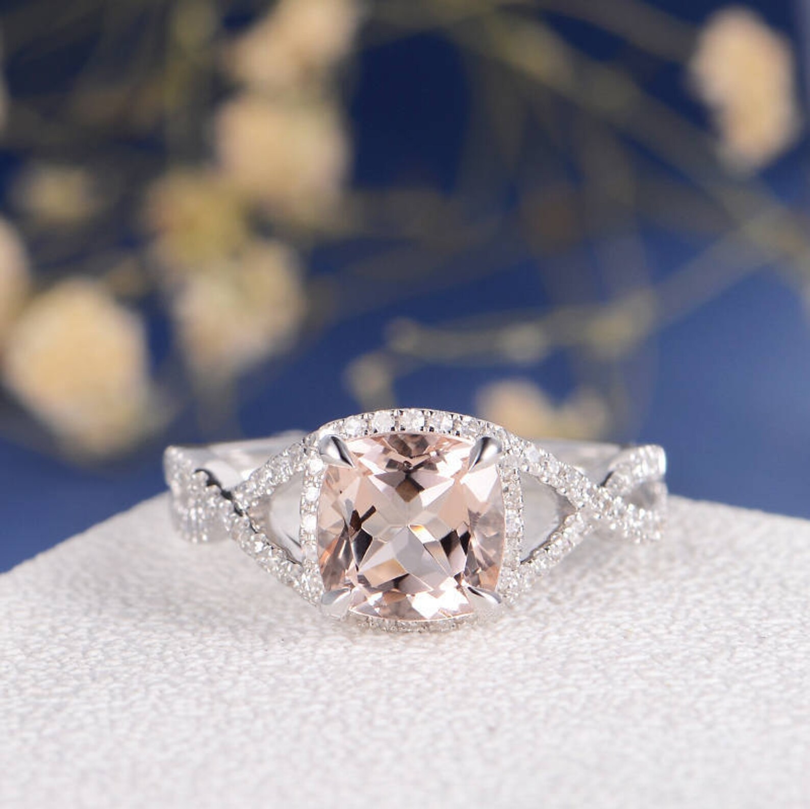 Morganite Infinity Ring Engagement Ring Rose Gold Ring Diamond | Etsy