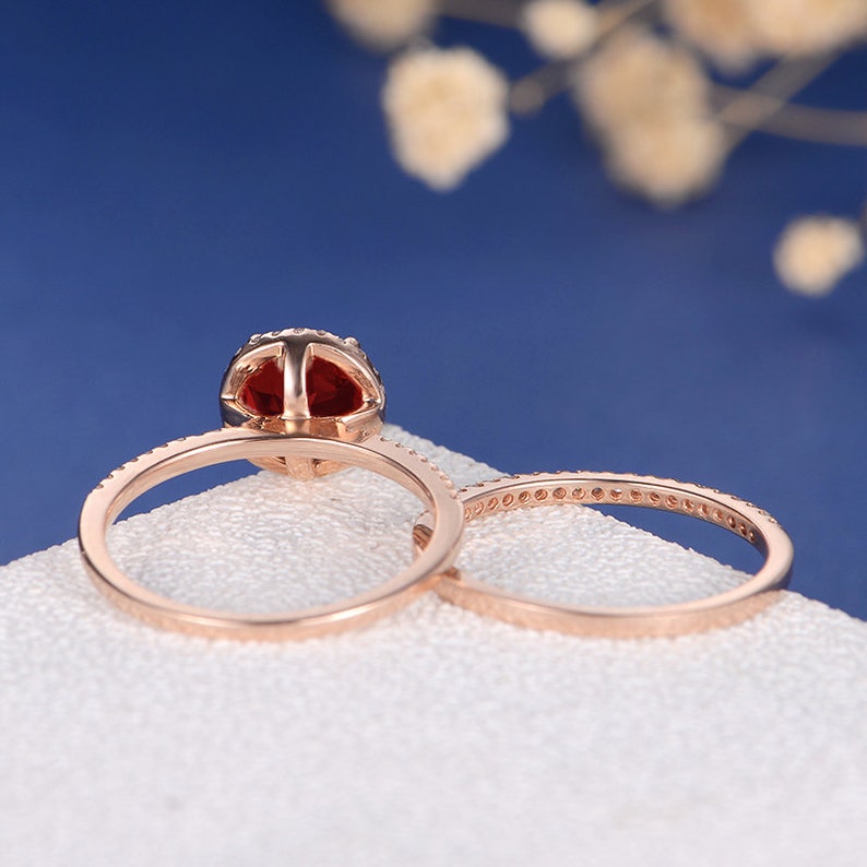 Lab Ruby Bridal Set Lab Ruby Engagement Ring Rose Gold Natural | Etsy