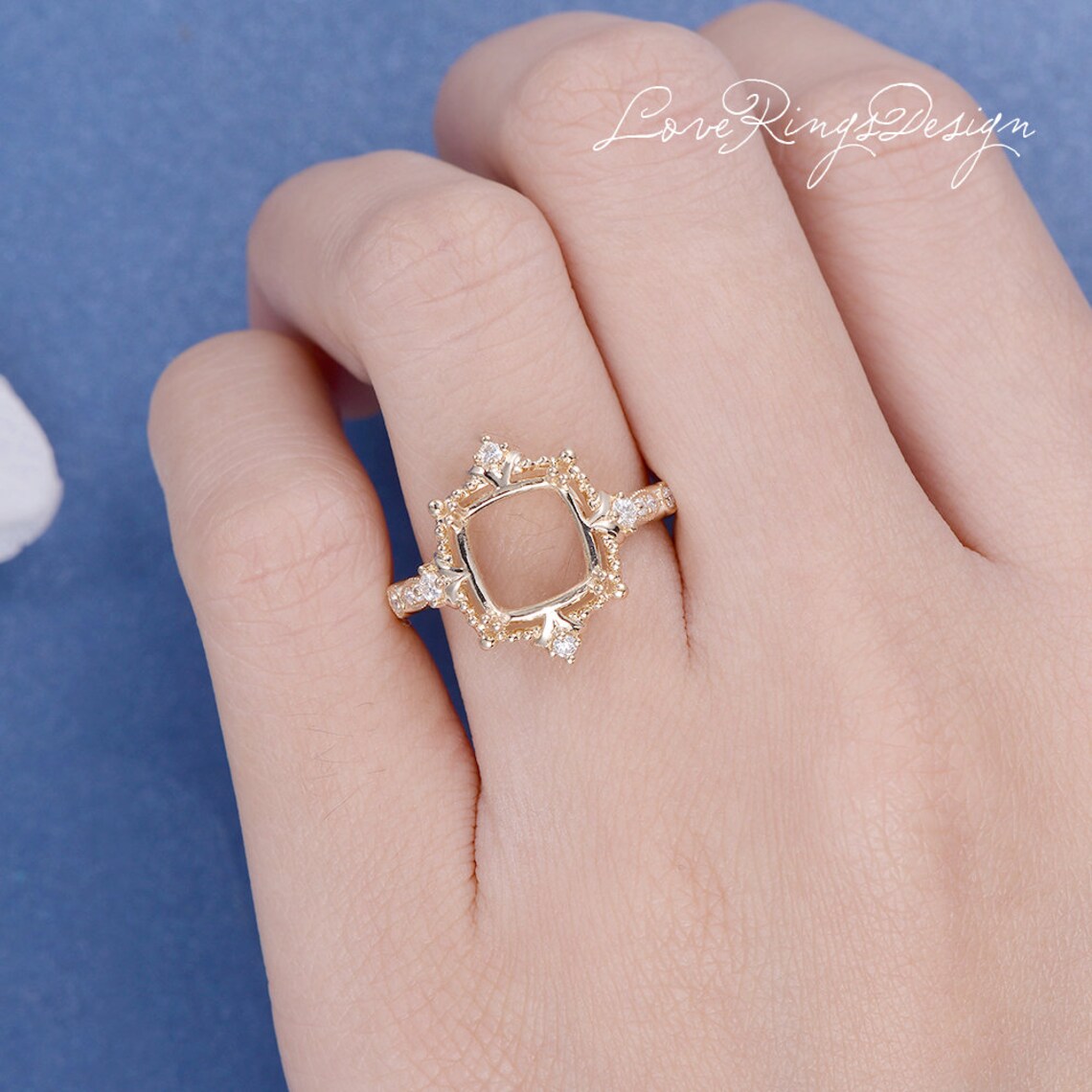 Art Deco Custom Ring Setting Semi Mount Rose Gold Ring Setting - Etsy