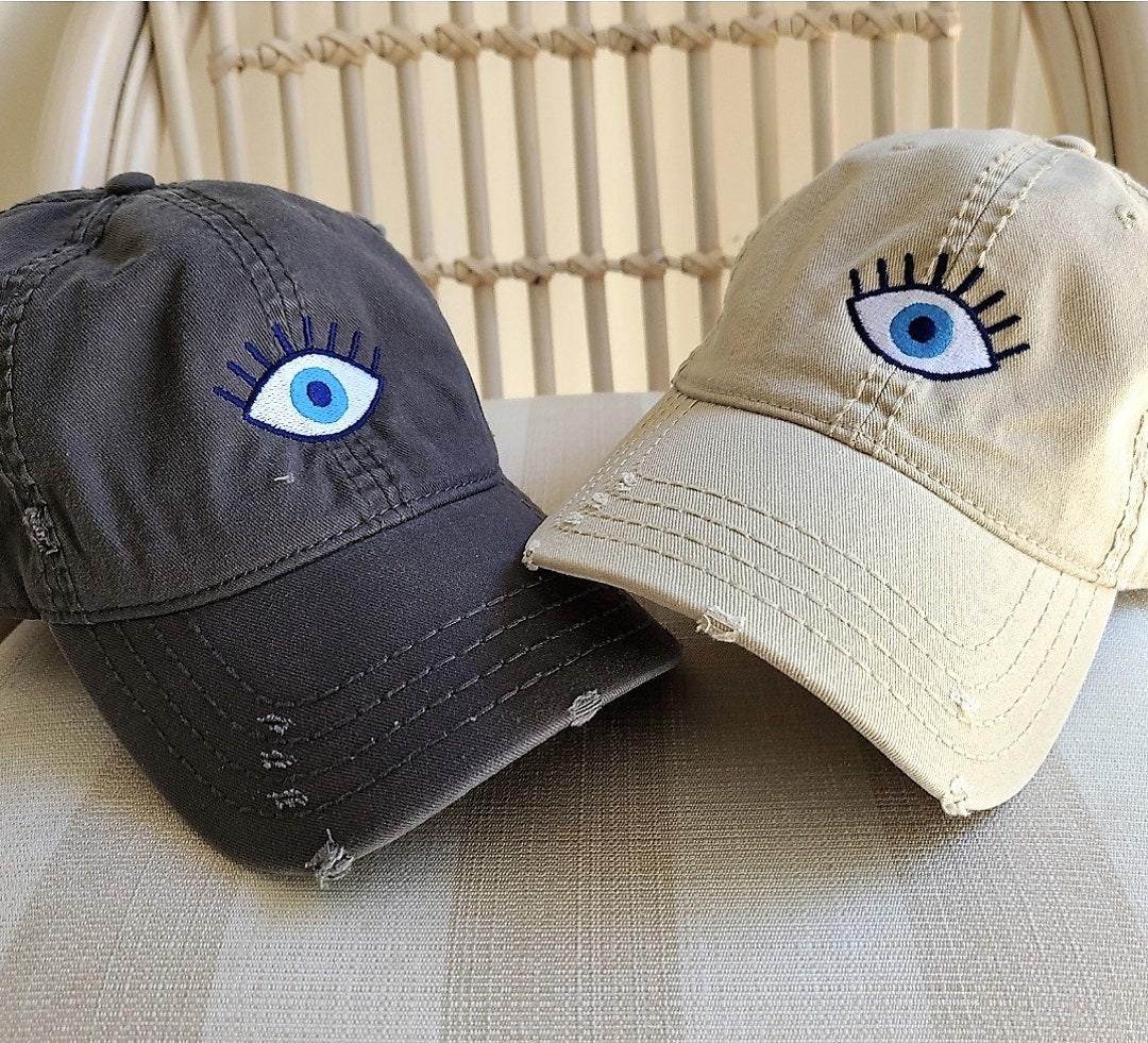 Evil Eye Hat, Embroidered Dad Cap, Distressed Dad Hat, Evil Eye Gifts ...