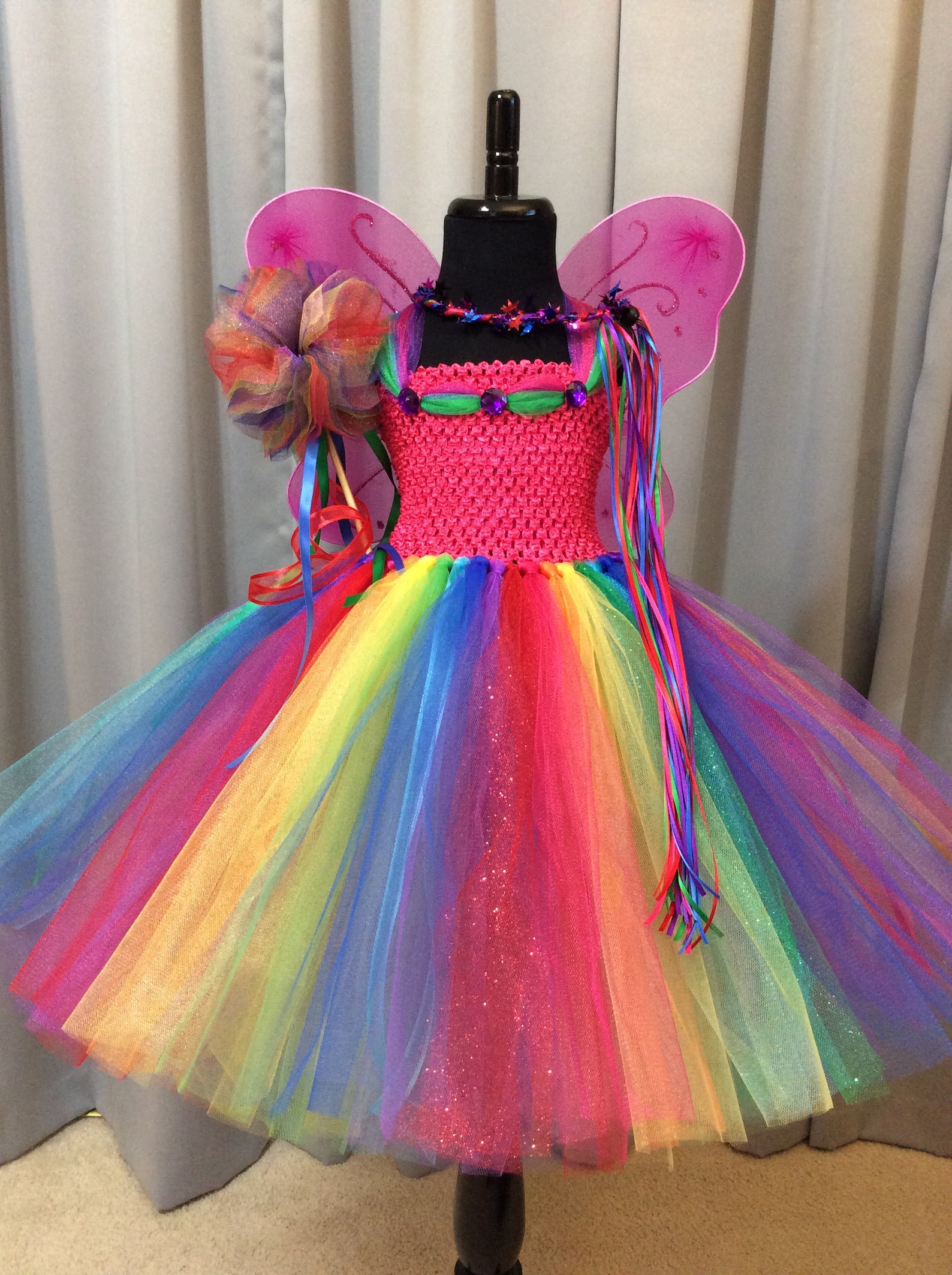 Rainbow Fairy Princess Costume; Princess Tutu Dress W/ Crown, Wand ...