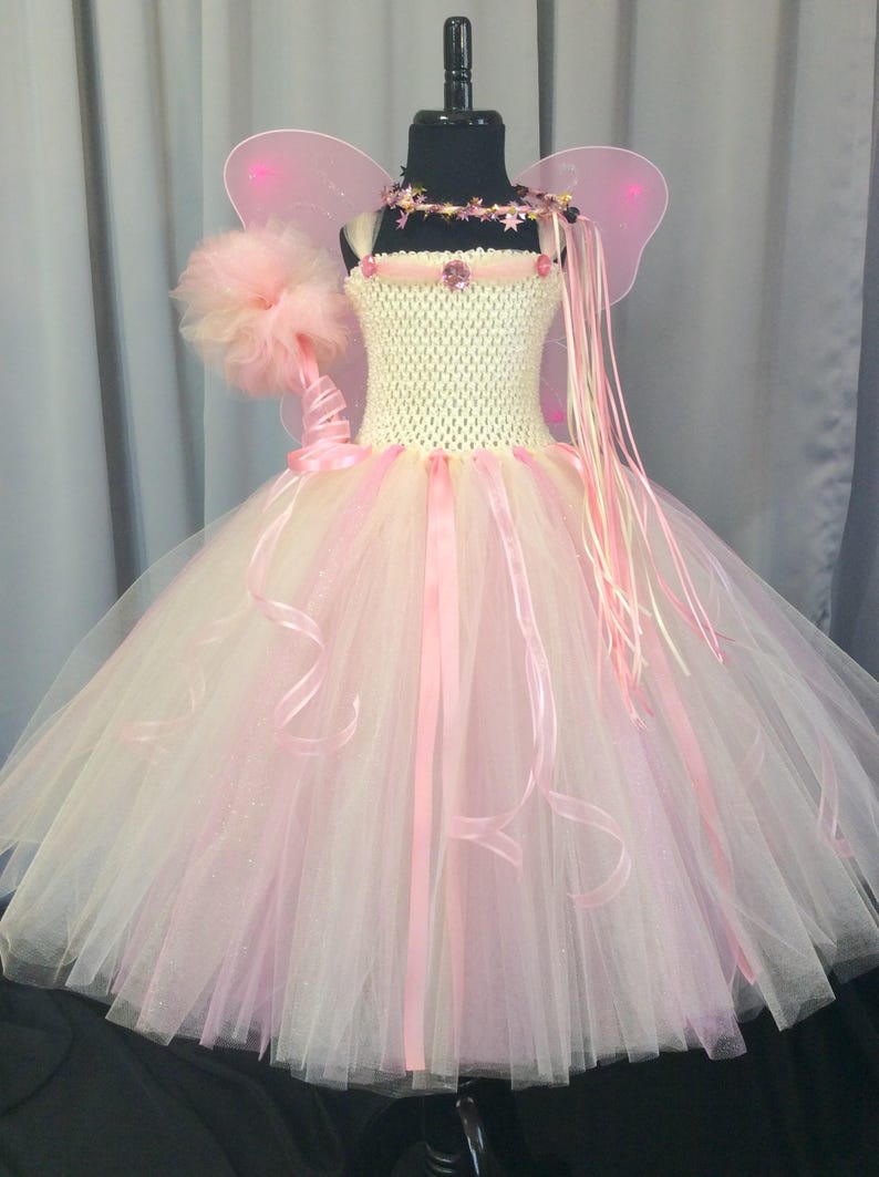 Ivory & Pink Fairy Princess Birthday Costume W/crown Wand Fairy Wings ...