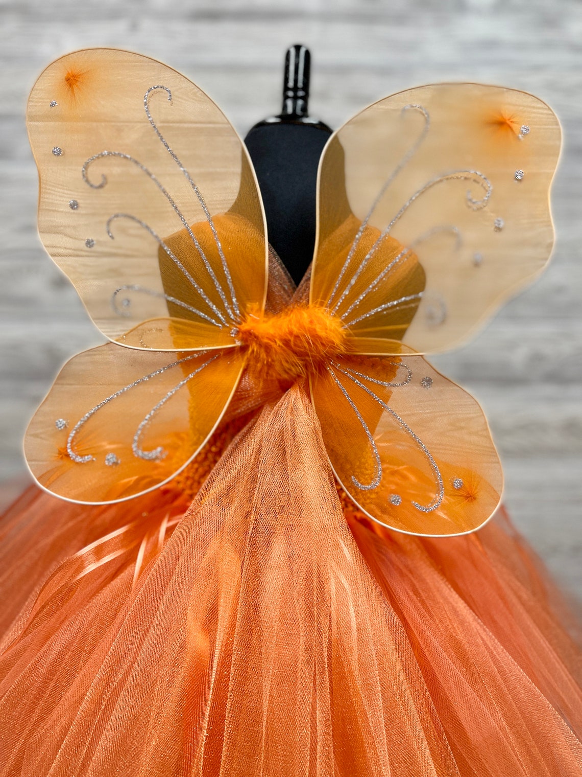 Orange Fairy Princess Birthday Costume W/crown Wand Fairy Wings - Full ...