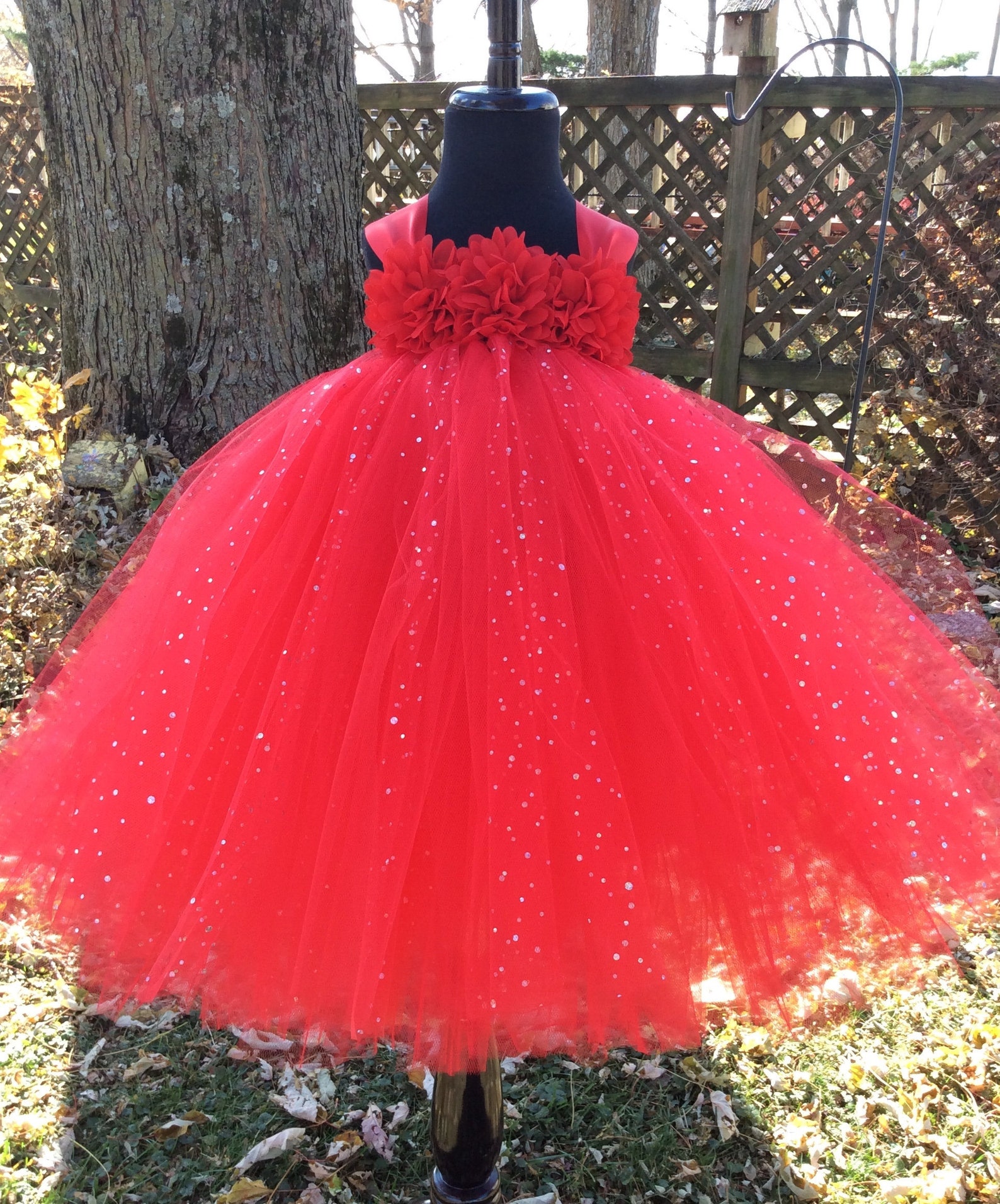 Red Princess Tutu Dress for Girls Sparkle Dot Tulle Floral - Etsy