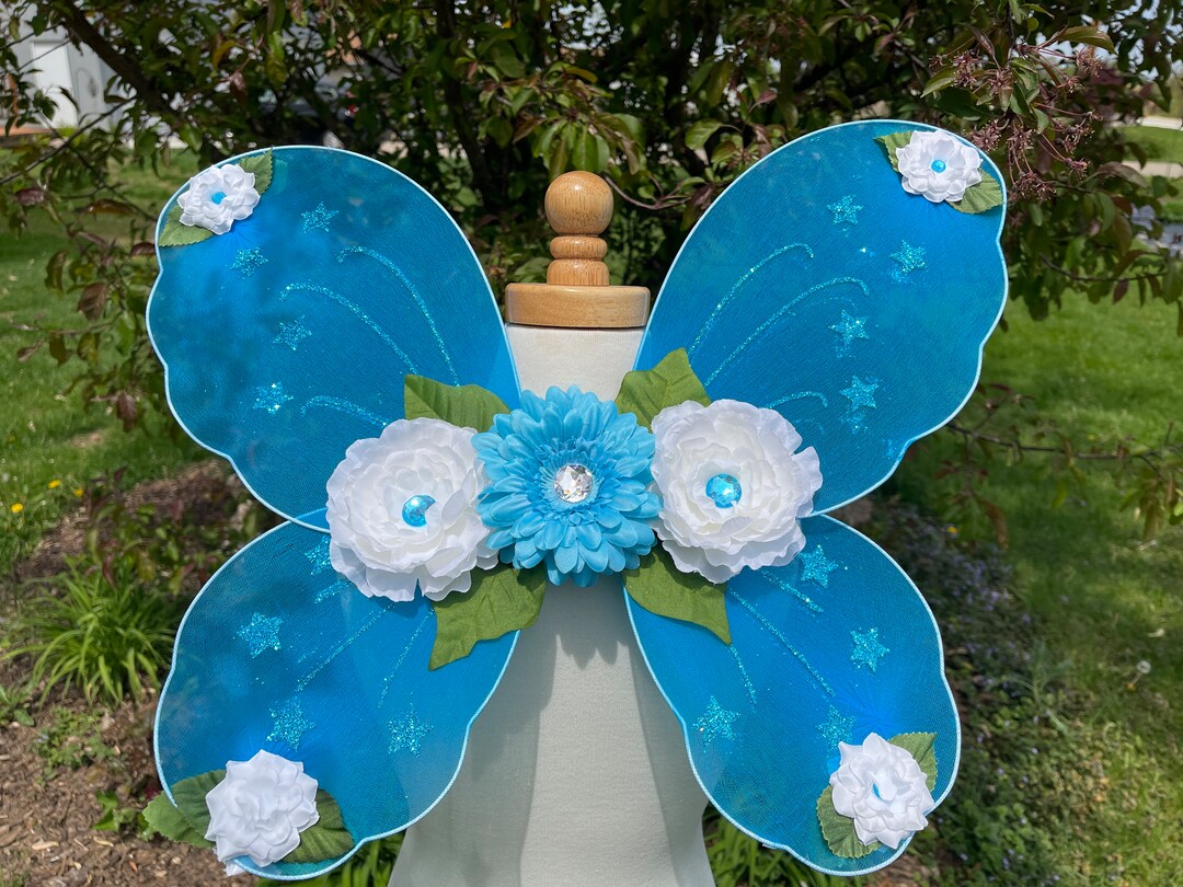 Turquoise Blue & White Flower Fairy Wings - Floral Butterfly Pixie ...