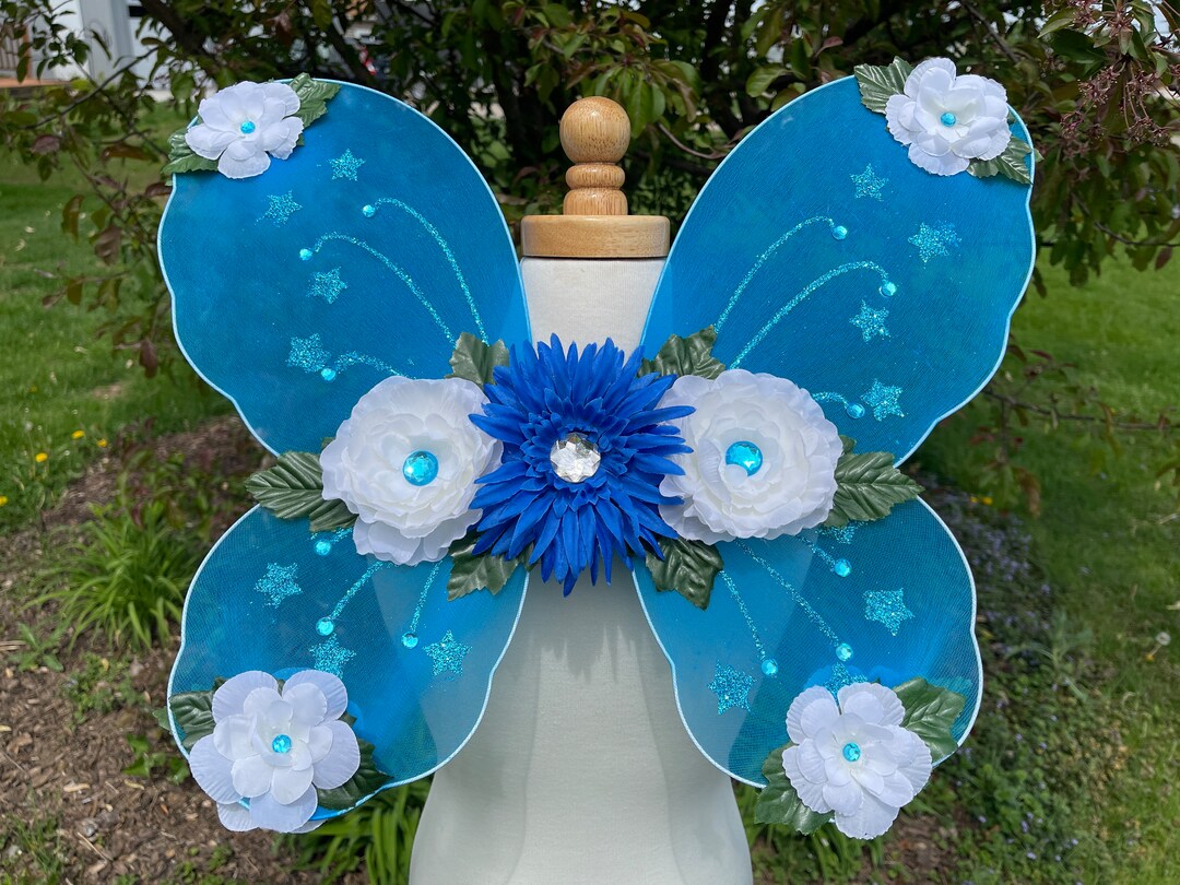 Turquoise Blue & White Flower Fairy Wings - Floral Butterfly Pixie ...