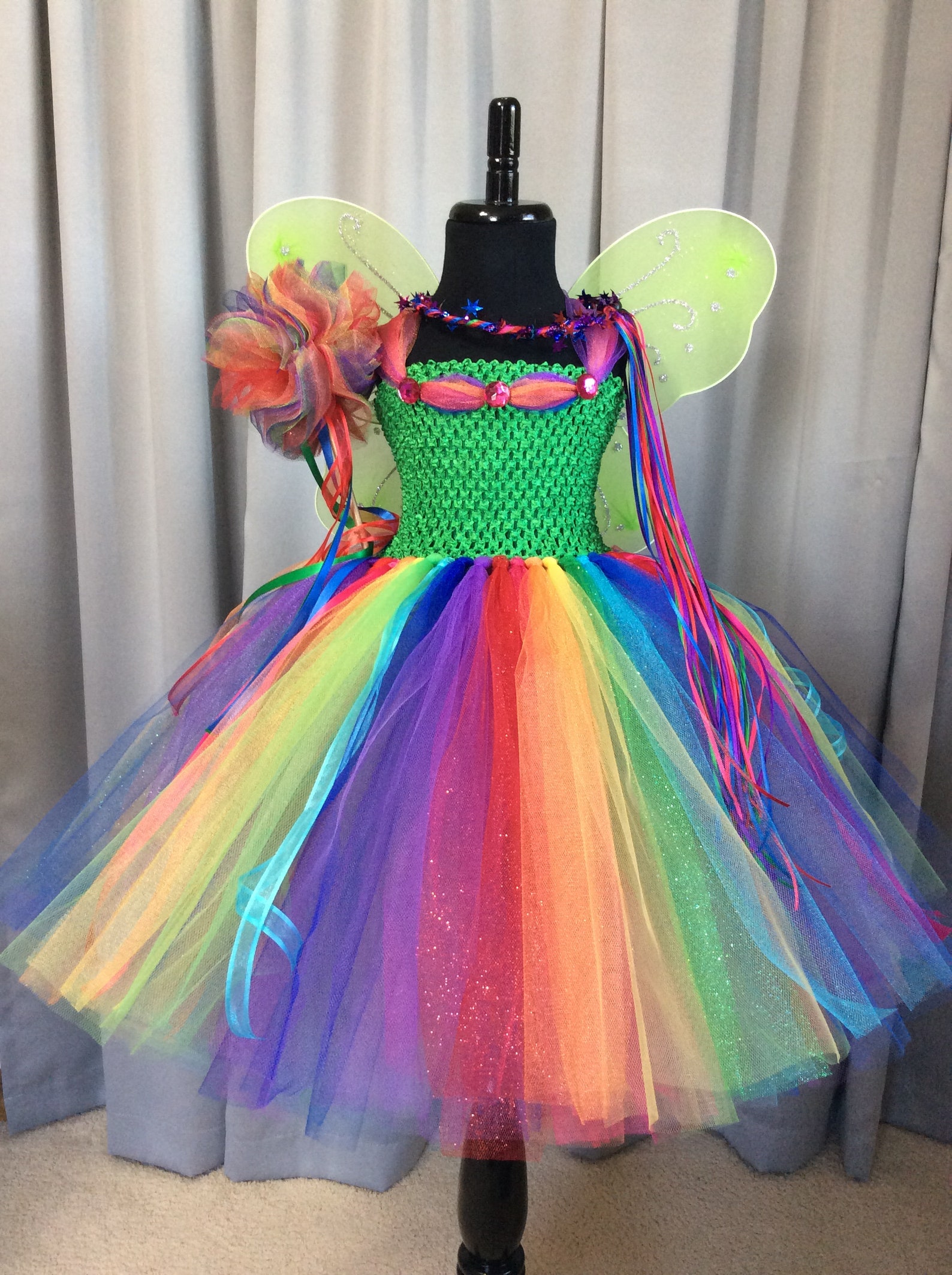 Rainbow Fairy Princess Costume; Princess Tutu Dress W/ Crown, Wand ...
