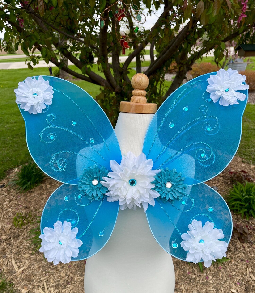 Turquoise Teal & White Flower Fairy Wings - Floral Butterfly Pixie ...