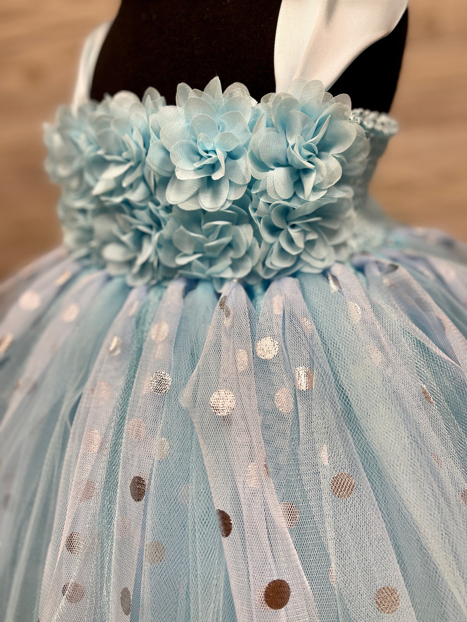 Light Blue With Silver Polka Dot Princess Tutu Dress for Girls - Floral ...