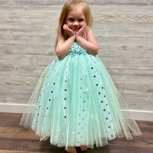 Mint Green With Silver Polka Dot Princess Tutu Dress for Girls - Floral ...