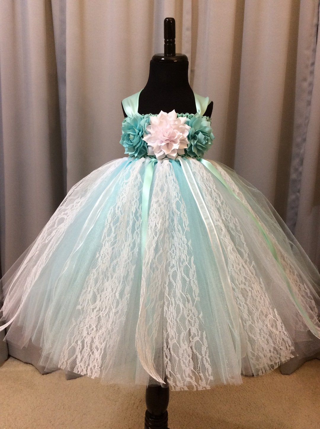 Aqua and White Lace Princess Tutu Dress for Girls - Flower Bodice ...