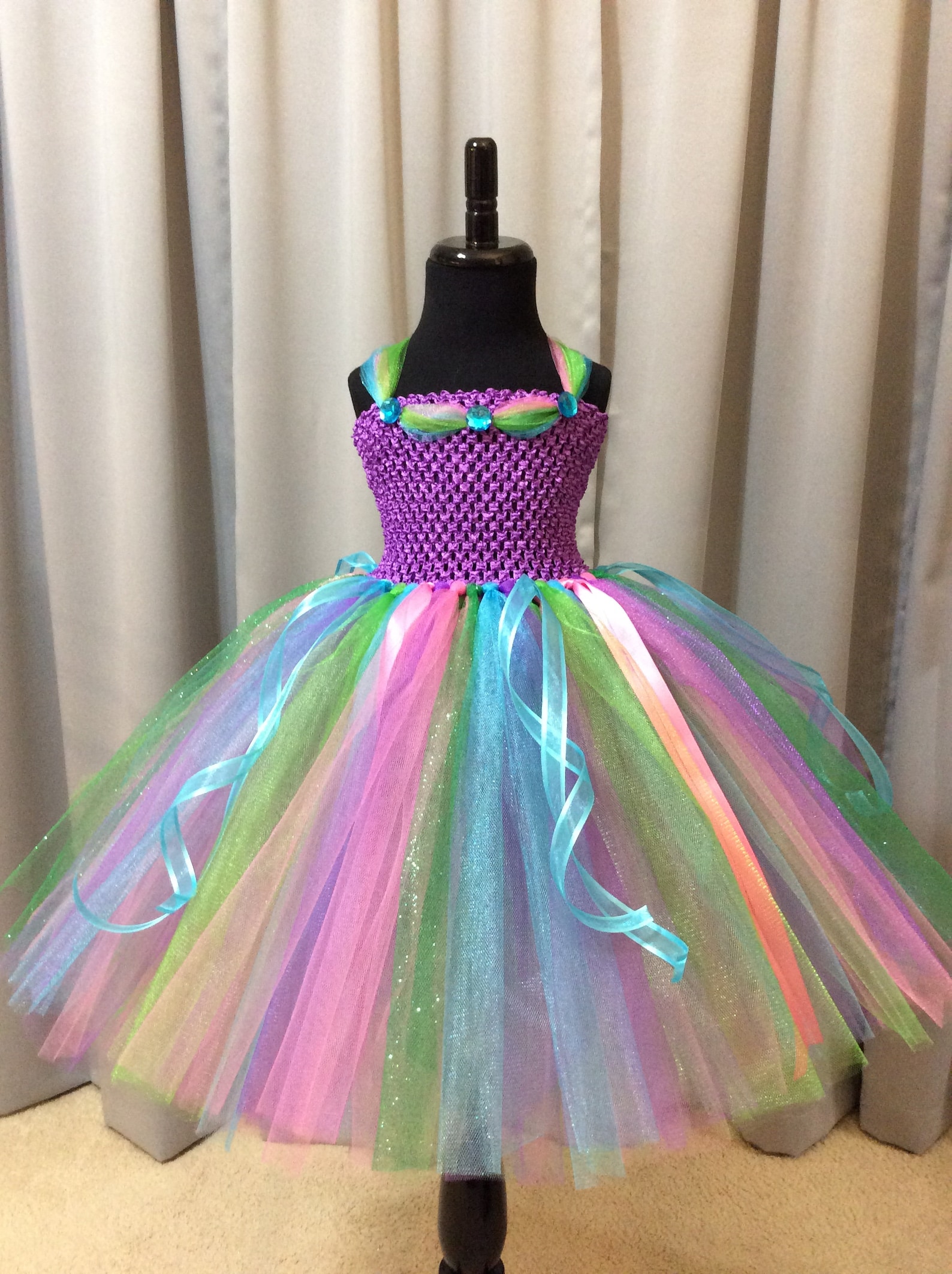 Bright Rainbow Princess Tulle Tutu Dress for Girls Purple Pink ...