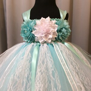 Aqua and White Lace Princess Tutu Dress for Girls - Flower Bodice ...