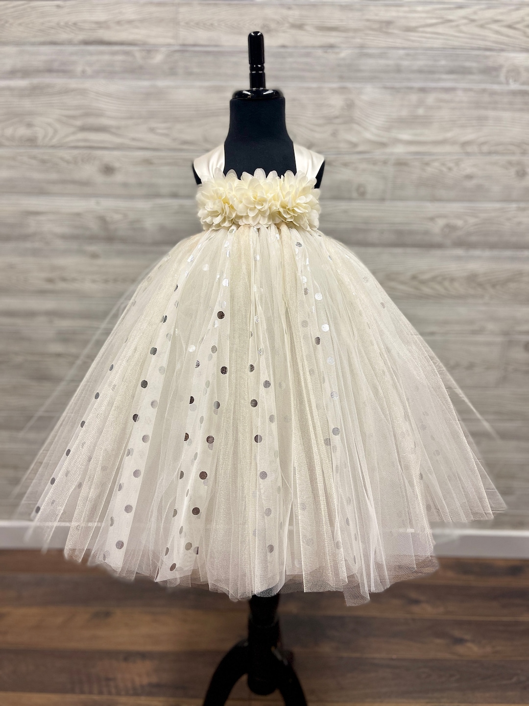 Ivory With Silver Polka Dot Princess Tutu Dress for Girls - Floral ...