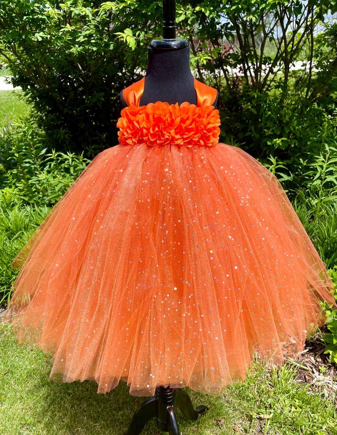 Orange Princess Tutu Dress for Girls - Sparkle Dot Tulle - Floral ...