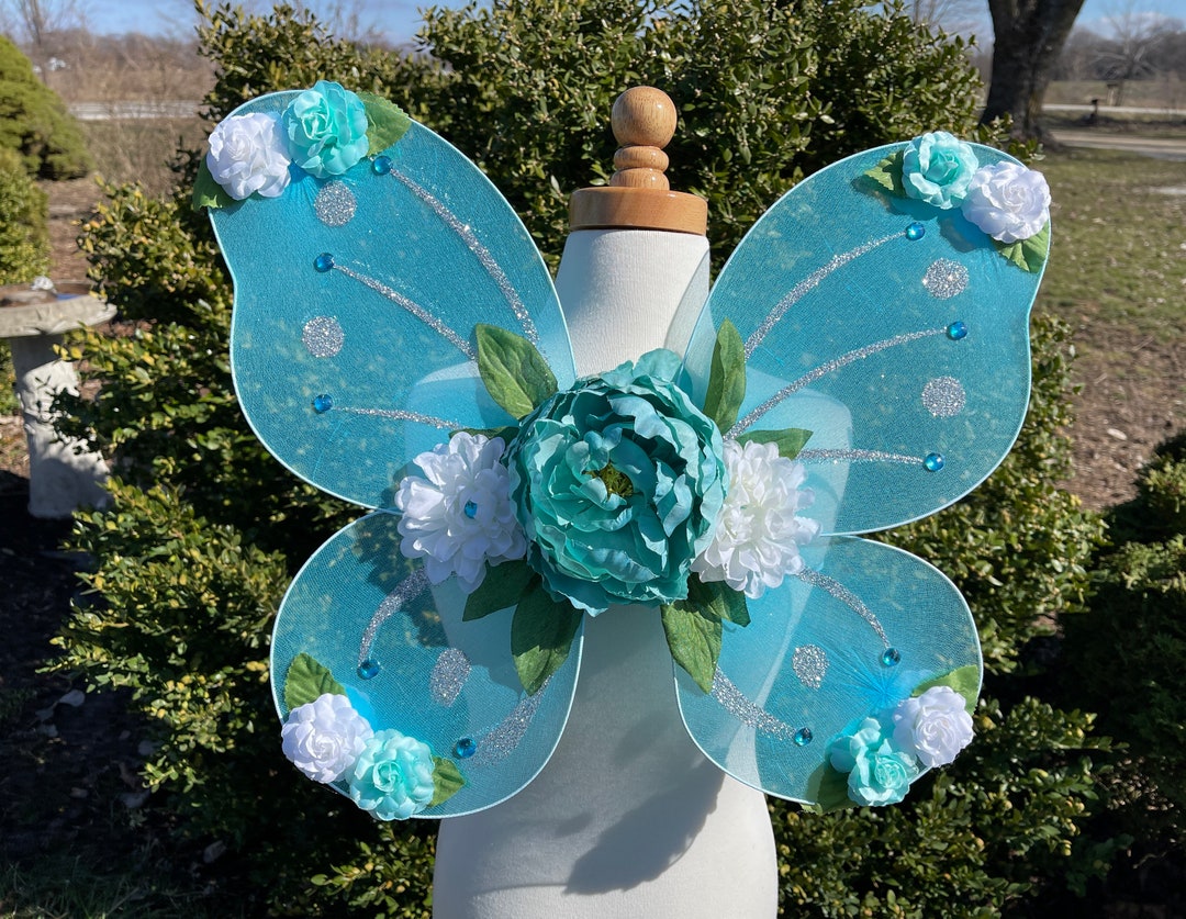 Turquoise Aqua & White Flower Fairy Wings - Floral Butterfly Pixie ...