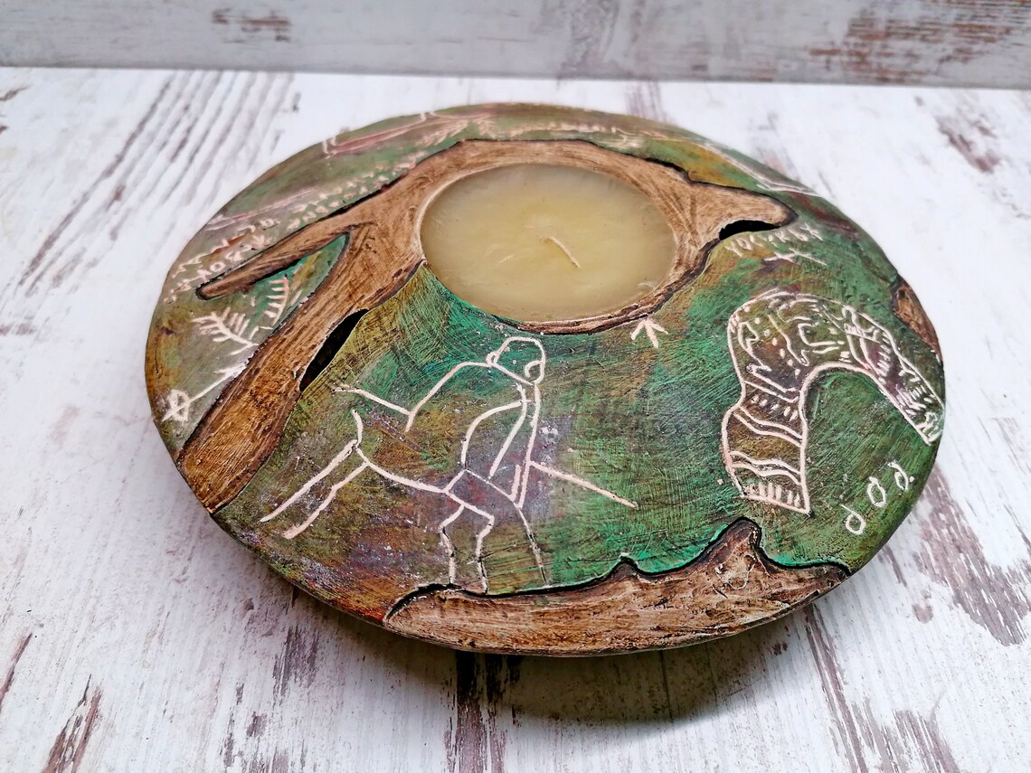 Handmade Ceramic Tealight Holder, Hand Engraved Tea Candle Holder ...