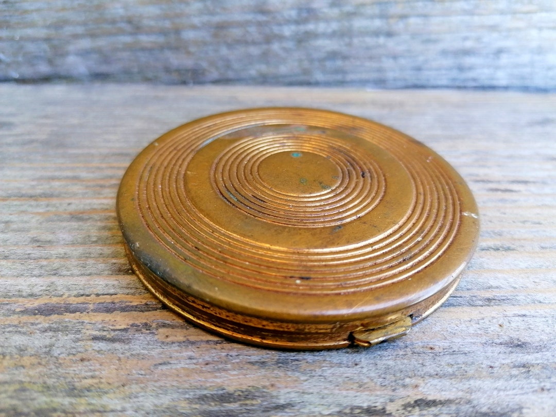 50s 60s Retro Powder Compact With Mirror, Brass Noble Patina Compact ...