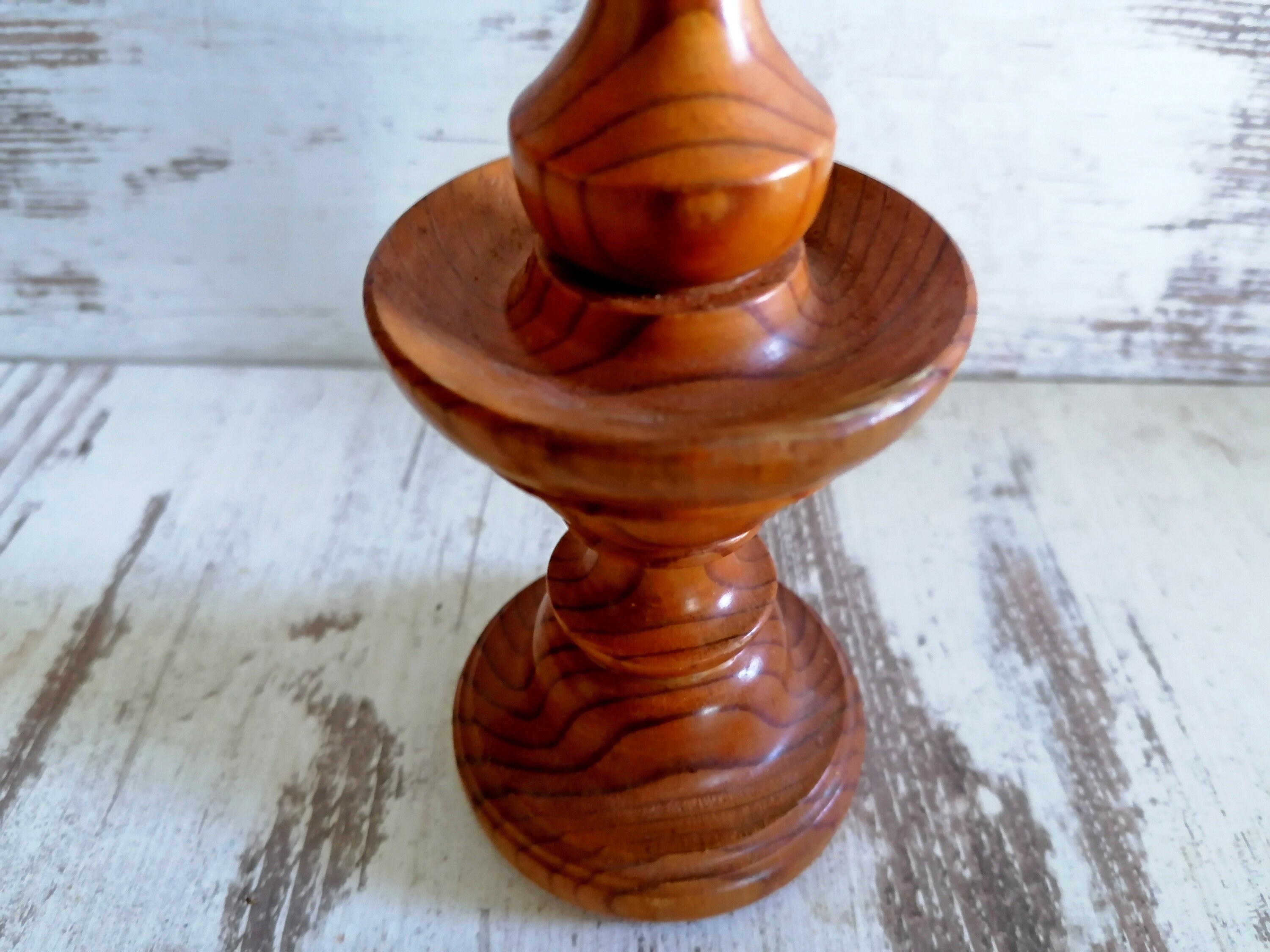 Mid Century Handmade Candlestick Wooden Dark Brown Candle - Etsy