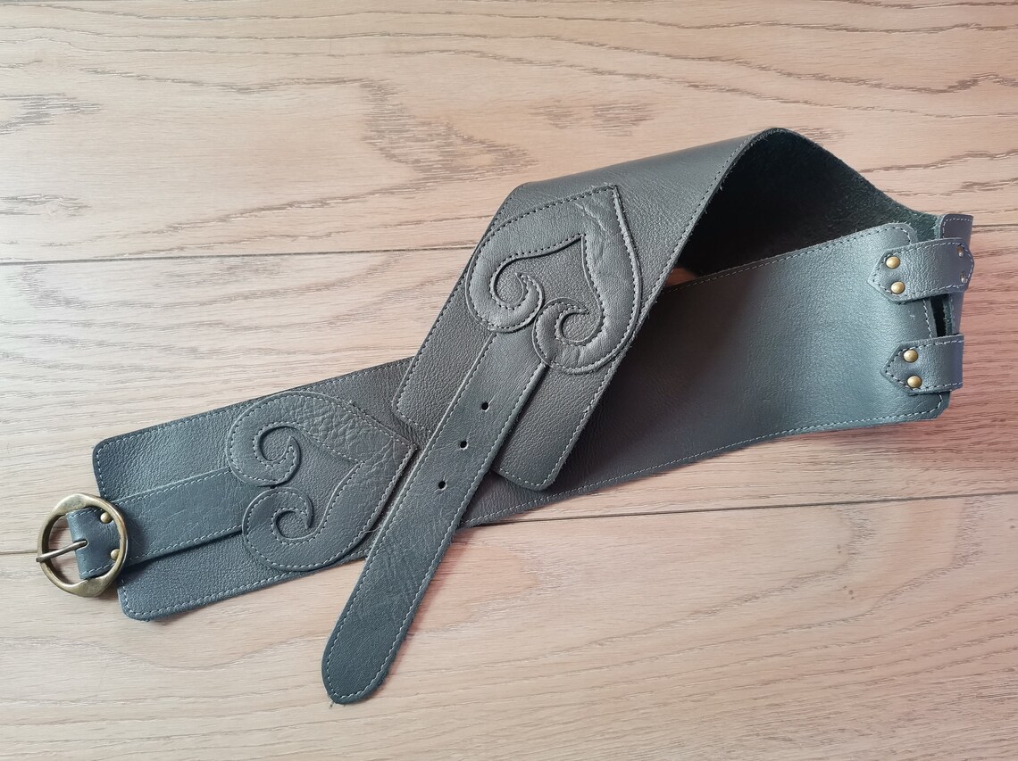 Retro Women's Dress Waist Belt, Genuine Gray Leather, 3.9 Inches Wide ...