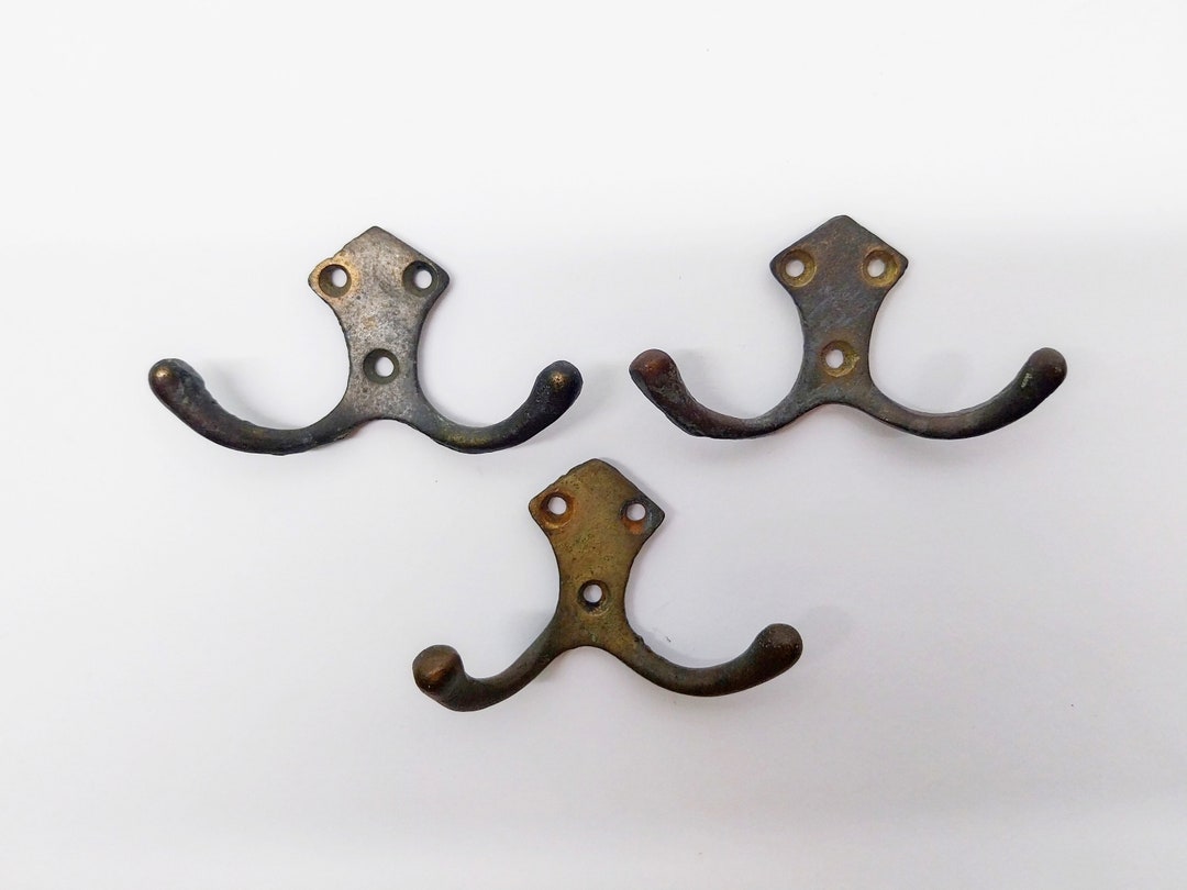Vintage Brass Hooks, 3 Brass Hanger Hooks, Set of 3 Double Hooks, Brass ...