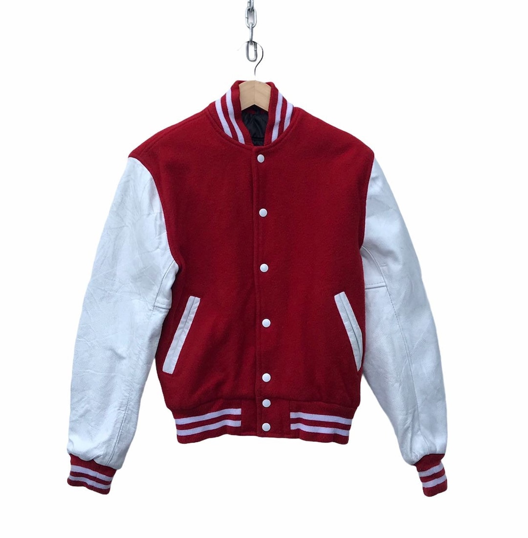 Vintage Plain Varsity Leather Sleeve Jacket Streetwear Jacket Size XS ...