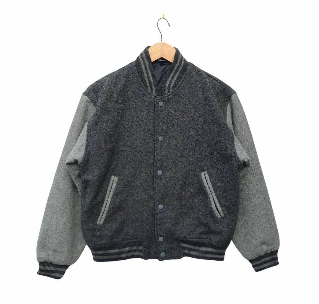 Vintage Plain Varsity Jacket Streetwear Casual University Jacket Medium ...