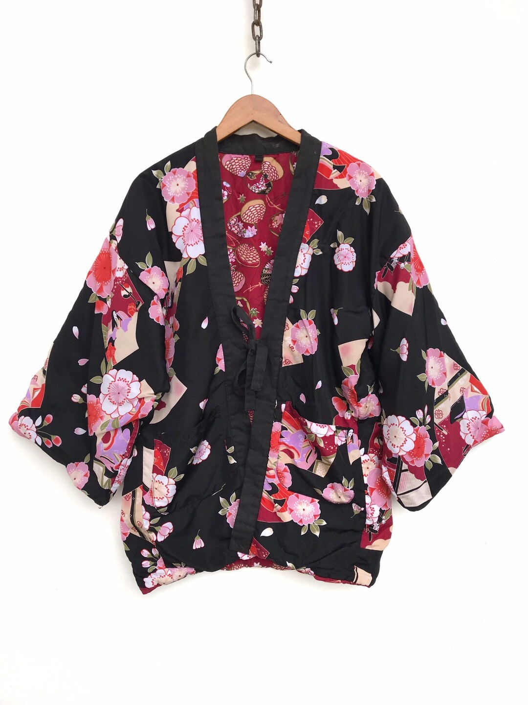 Vintage Kimono Japan Kimono Japanese Traditional Flowers Over Printed ...