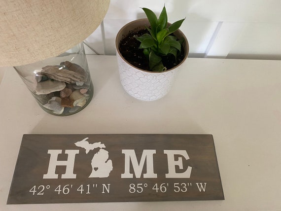 Wooden HOME Coordinates Sign Fully Customized With YOUR - Etsy