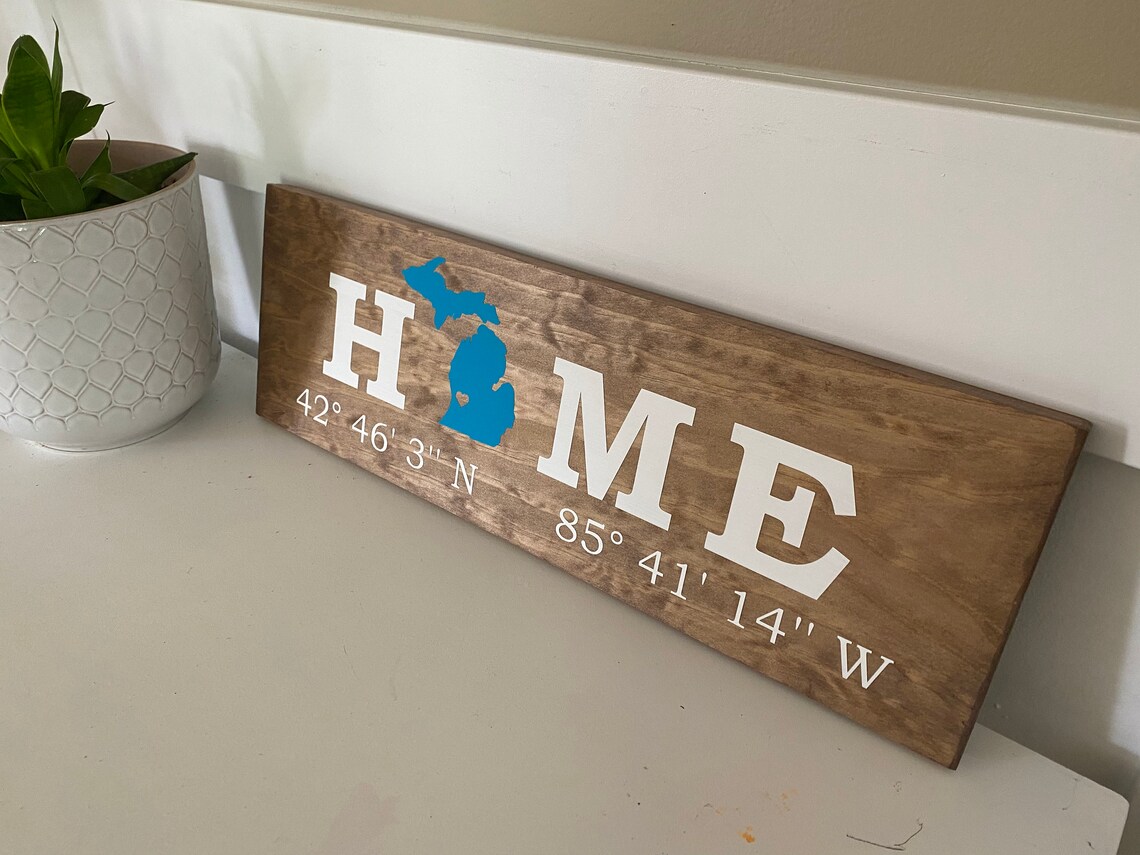 Wooden HOME Coordinates Sign Fully Customized With YOUR - Etsy